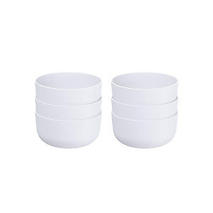 Coza Design Reusable Plastic Bowl - Set of 6 - Microwave and Dishwasher Safe - Perfect Serving Bowls for Candy, Snacks, Cereal, Dessert, Ice Cream, and Soup - BPA Free (12 oz, White)