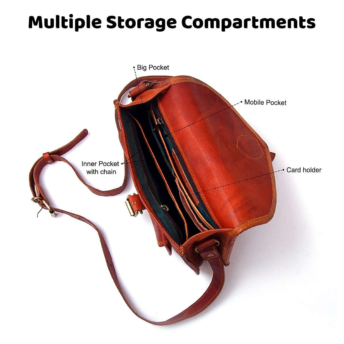 Firu-Handmade 12 inches Vintage Style Brown Leather Crossbody Bag Messenger Satchel Tablet Bag for Men and Women