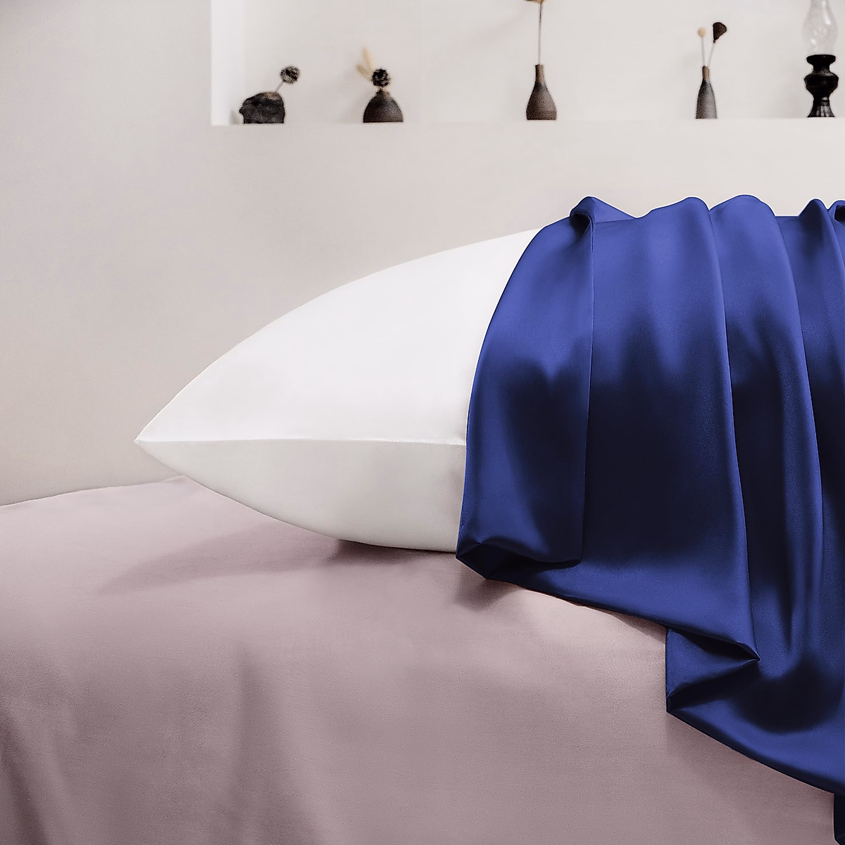 EXQ Home Silky Satin Pillowcase for Hair and Skin,Soft Cooling Pillow Cases Queen Size Set of 2 Satin Pillow Case with Envelope Closure Navy Blue (Queen,20x30 inch)