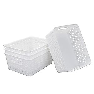 Dehouse White Plastic Woven Storage Baskets, Set of 4