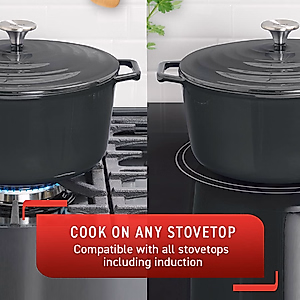 T-fal Cast Iron Enameled Dutch Oven 6 Quart Induction Oven Broiler Safe 500F Pots and Pans, Cookware Grey