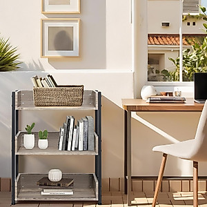 VECELO Bookshelf,Small Bookcase,3-Tier Storage Organizer,Industrial Shelving Unit for Home Office,Living Room,Dormitory,30" H,Brown