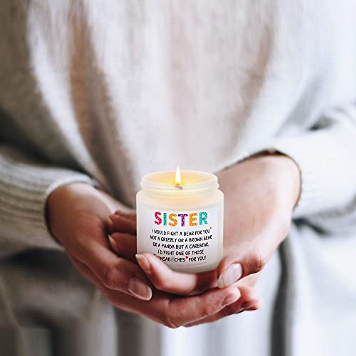 Sisters Birthday Candles Gifts for Women, Friends Candle for Soul Sister, Lavender Scented Candle, I Would Fight A Bear for You Sister Candles Present for Sister Best Friend