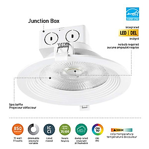 6" LED Integrated Ridged Spot Baffle Round Trim Recessed Lighting Kit 4-Pack, 11 Watts, Energy Star, CEC Title 24 Compliant, IC Rated, Dimmable, White, 6.25" Hole Size,91340