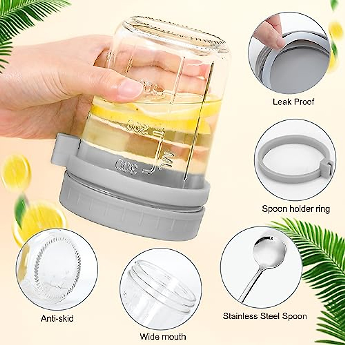 Tekuve Overnight Oats Containers with Lids and Spoon 2 Pack, Glass 16 oz Mason Jars with Airtight Lid for Overnight Oats Meal Prep Chia Yogurt Salad Fruit Pink Green