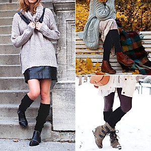 Ewanda store Women 80s Ribbed Leg Warmers Knitted Wool Crochet Long Boot Socks for Party Dance Sports Yoga Accessories,Black