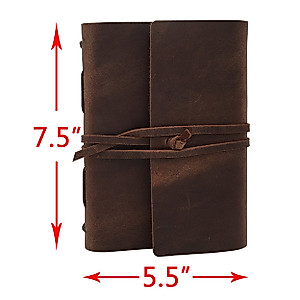 Leather Journal Writing Notebook - Genuine Leather Bound Daily Notepad for Men & Women Lined Paper 240 Kraft Pages, Handmade, Rustic Brown, 5 x 7 in