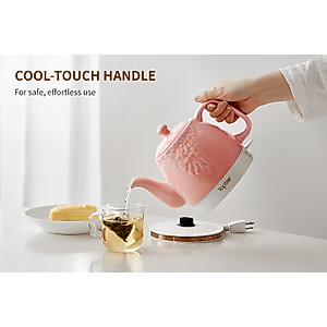 Toptier Electric Ceramic Tea Kettle, Boil Water Quickly and Easily, Detachable Swivel Base & Boil Dry Protection, Carefree Auto Shut Off, 1 L (1 LITER, Light Pink)
