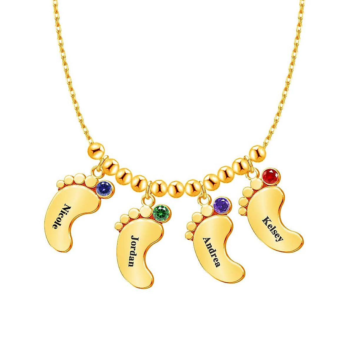 EVER2000 Personalized Mothers Necklace with 1/2/3/4/5 Child Name Engraved Baby Feet Pendant Necklace with Birthstones Customized Name Necklace Jewelry Gift for Mom/Mother