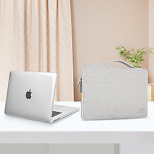 MOSISO Compatible with MacBook Air 15 inch Case 2023 2024 Release M3 A3114 M2 A2941 with Touch ID, Plastic Hard Shell Case&Carrying Sleeve Bag&Keyboard Cover&Webcam Cover&Screen Protector, Clear&Gray