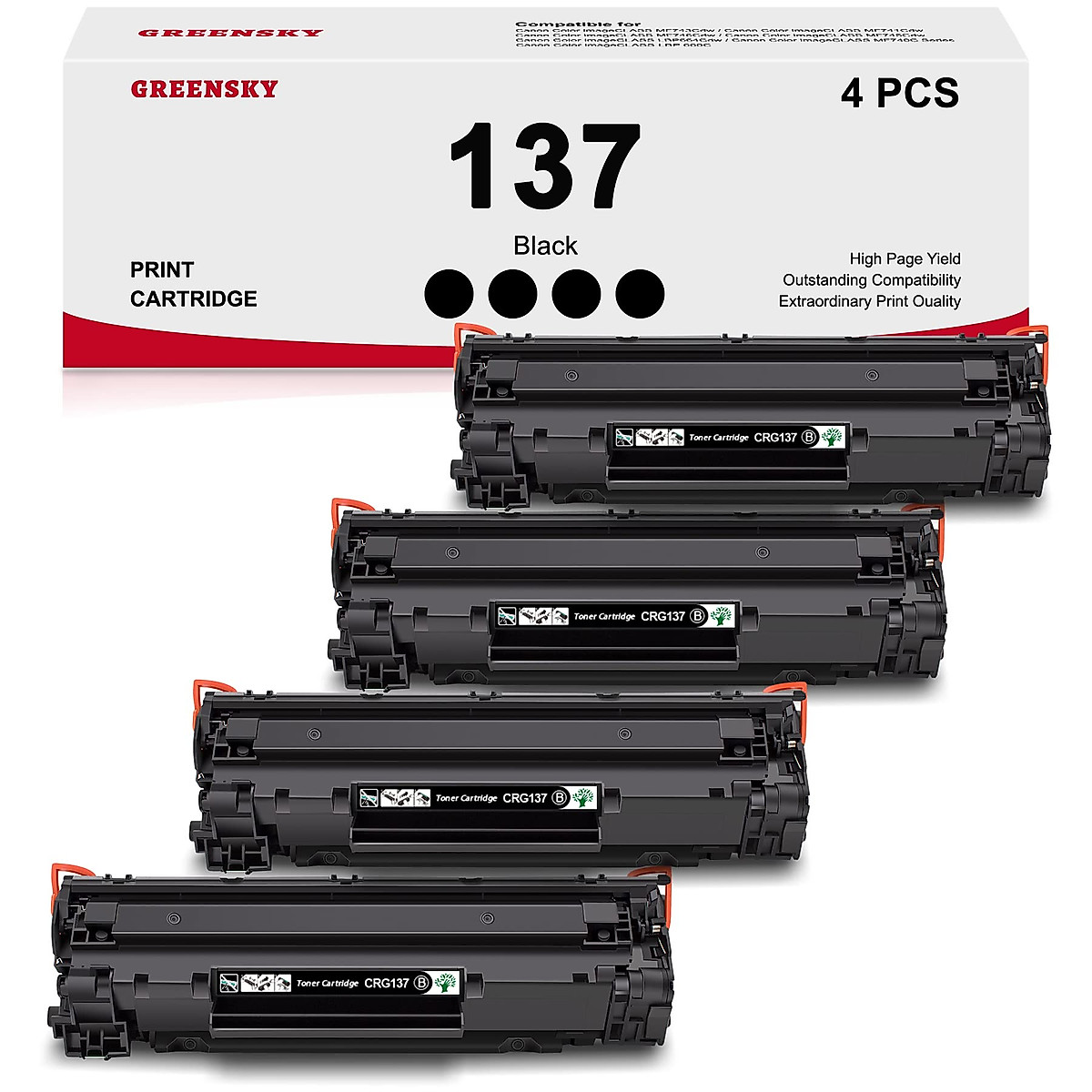 GREENSKY Compatible Toner Cartridge Replacement for Canon 137 CRG137 ImageClass LBP151dw D570 MF211 MF212w MF216n MF217w MF227dw MF229dw MF232w MF236n MF242dw MF244dw MF247dw Printer(Black, 4-Pack)