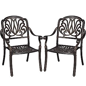 Yaheetech Cast Aluminum Dining Chairs Set of 2, Stackable Patio Dining Chairs Patio Furniture for Garden Deck Antique, Bronze