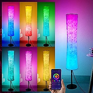 Houkiper RGB Floor Lamp - 61" Led Floor Lamps for Living Room Modern Smart Lamp Alexa App Control RGB Standing Lamp with DIY Mode, Music Sync & White Fabric Shade, Color Changing Led Lamp for Bedroom