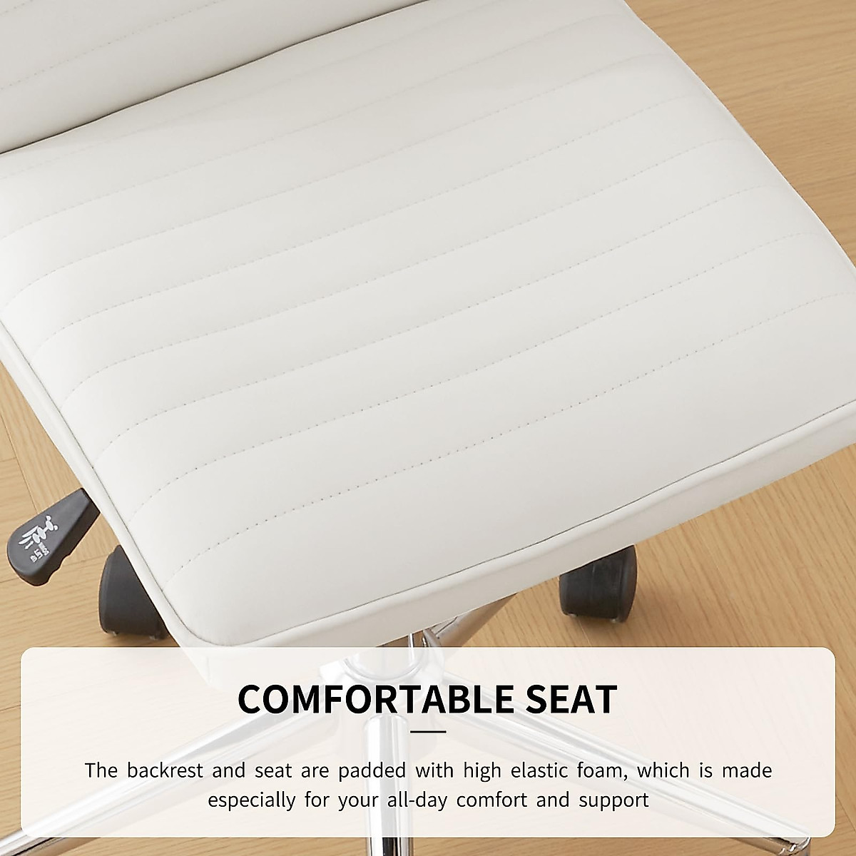 Furnimart Faux Leather Mid-Back Armless Office Desk Chair Adjustable Task Chair Home Office Chair Small Swivel Chair Dorm Chair with Smooth Casters (PU White)