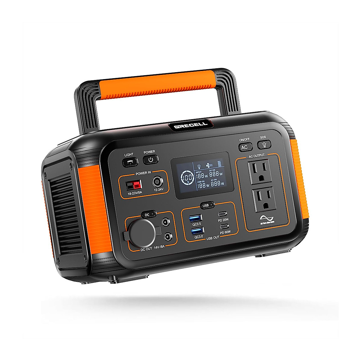 GRECELL 500W Portable Power Station 444Wh Solar Generator with 110V Pure Sine Wave AC Outlet/PD60W, 1000W Peak power station for Camping Trip RV Outdoor Home Emergency Backup & Solar Powered