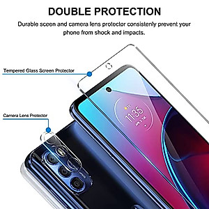 [2+2 Pack] Screen Protector for Motorola Moto G Stylus 5G (2022), 2 Pack Tempered Glass Screen Protector and 2 Pack Clear HD Camera Lens Protector Compatible with Moto G Stylus [Case Friendly]