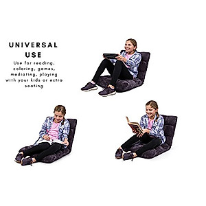 BIRDROCK HOME Adjustable 14-Position Memory Foam Floor Chair for Kids | 22.5" H x 19" W. 5.5" Thick Cushion | Eggplant | Comfy Back Support | Reading Game Meditating | Foldable Banana Rocker Chairs