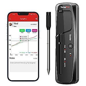 TempPro 500FT Wireless Meat Thermometer for Grilling and Smoking, Bluetooth Meat Thermometer Wireless with Dual Temperature Alert, Digital Food Cooking BBQ Thermometer for Smoker, Oven & Rotisserie