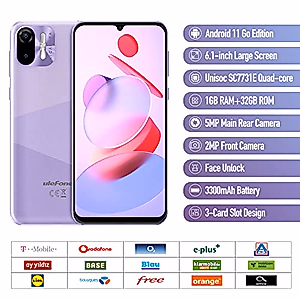 Ulefone Note 6 (2022) GSM 3G Unlocked Smartphone, Triple Card Slots, 6.1" Waterdrop Incell Full- Screen Dual SIM Unlocked Cell Phones, AI Camera 5MP+2MP, 3300mAh, Face Unlock, Android 11 - Purple