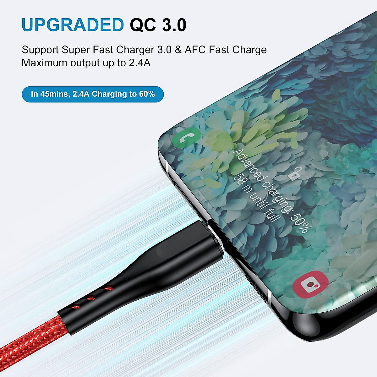 Kithumi Micro USB Cable 10Ft 3 Pack, 10 Feet Long Android Charger Cable, Durable Premium Nylon Braided Fast 10 Foot Phone Charger Cord for Samsung Galaxy S7 S6 S7 S5,Note 5 (Red)