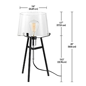 Globe Electric 67024 Lancaster 20" Table Lamp, Black Finish, Exposed Chrome Socket, Clear Glass Shade, In-Line Rocker Switch
