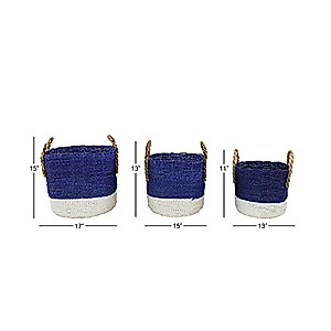 Deco 79 Seagrass Handmade Two Toned Storage Basket with Handles, Set of 3 17", 15", 13"W, Blue