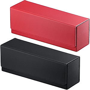 Weewooday 2 Pcs Deck Card Storage for 400+ Cards, Playing Card Storage for Baseball Play Cards Deck Trading Cards Box Holding Compatible with TCG MTG Storage Boxes(Black and Red)