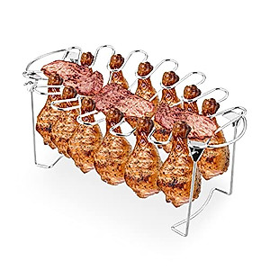 Chicken Leg Rack For Smoker Griller Oven - 12-Slot Fish-Shaped Chicken Wing Rack - Non-Stick, Easy To Use, Dishwasher Safe, Premium Quality Stainless Steel Chicken Rack