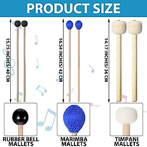 Cindeer 3 Pcs Pairs Drum Mallet 1 Blue Hard Yarn Head Keyboard Marimba Mallets 1 Black Rubber Bell 1 Mallets Wool Felt Drum Stick for Percussion Bass Timpani Instrument Bell Glockenspiel