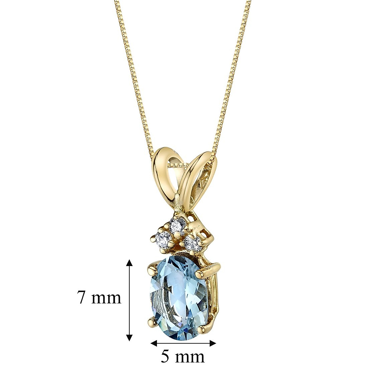 PEORA Solid 14K Yellow Gold Aquamarine and Diamonds Pendant for Women, Genuine Gemstone Birthstone Solitaire, Oval Shape, 7x5mm