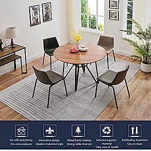 Round Dining Room Table Set with 6 Armless Upholstered Chairs 48"D Circle Kitchen Table with Metal Eedge Tabletop for Dining Room Home Kitchen, Dark Walnut+Black&Light Wheat-6P YCZ2012BW+1179LT