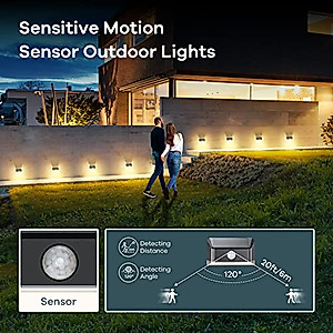 Linkind Solar Powered Motion Sensor Outdoor Lights Waterproof, LED Solar Step Lights Warm White, Outdoor Solar Deck Lights for Fence Post, Step, Deck, Railing, Backyard, Patio, and Walkway, 4 Pack