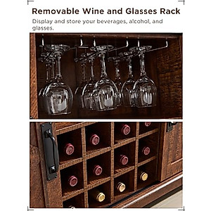 OKD Farmhouse Buffet Cabinet with Storage, 54" Sideboard w/ 3 Drawers, Sliding Barn Door, Wine and Glass Rack, Storage Shelves, Liquor Coffee Bar Cupboard for Kitchen, Dining Room, Reclaimed Barnwood