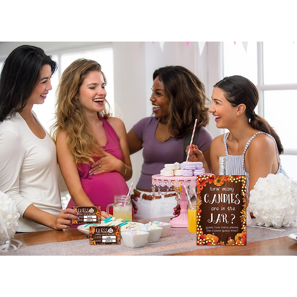 FaCraft Guess How Many Candies Are in the Jar 50PCS Fall Pumpkin Baby Shower Candies Guessing Game Cards for Thanksgiving Fall Halloween Bridal Shower Baby Shower Party Game Favor Supplies Decorations