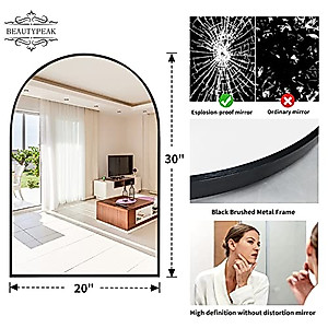 BEAUTYPEAK 20"x30" Arch Bathroom Mirror, Wall Mounted Mirror, Black Vanity Wall Mirror w/Metal Frame for Bedroom, Entryway, Living Room
