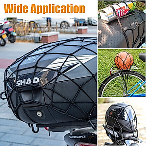 Amiss 15"x15" Elastic Motorcycle Cargo Net, Heavy Duty Bungee Net with 6 Adjustable Plastic Hooks, Luggage Thicken Netting with 2"x2" Small Mesh, Fit for Trailer, SUV, Motorcycle, ATV, Bike - Black