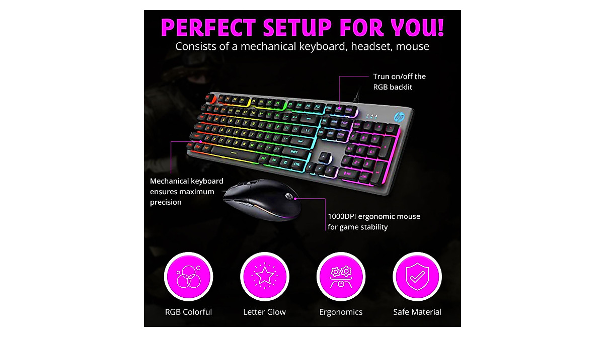 HP Gaming Keyboard & Mouse Combo | 4 in 1 RGB Bundle