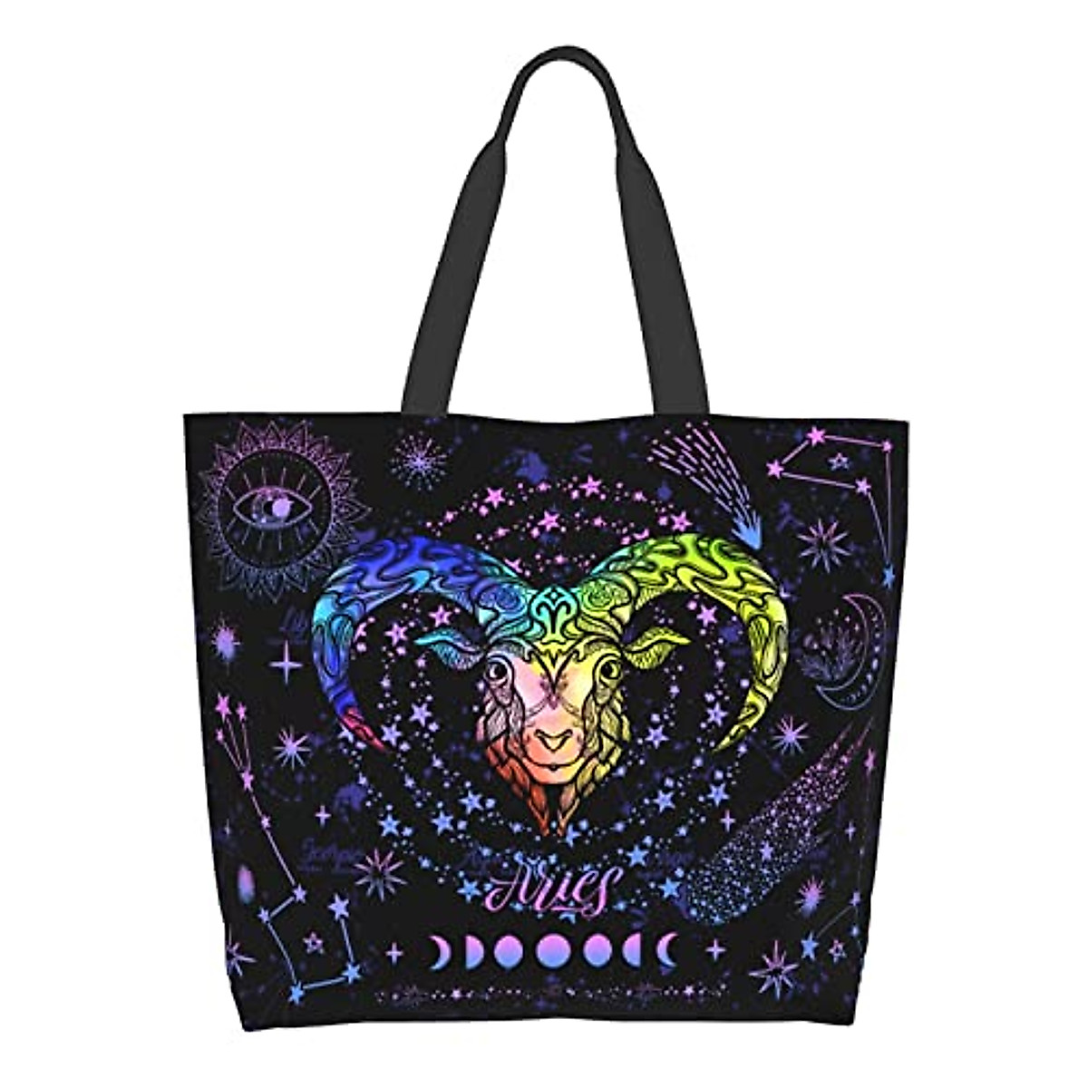 JASUTOT Aries Constellation Tote Bag Large Canvas Zodiac Sign Astrology Shoulder Tote Handle Bag For Gym Beach Weekender Travel Shopping