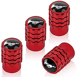 SunteeLong Car Tire Stem Valve Caps Air Cover Exterior Accessory Dust Cover Red Metal Tyre Valve Stem Cap Accessories for Ford Mustang