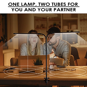 CeSunlight Desk Lamp, Clamp on Lamp with 2 LED Tubes, 13W, 1200 LMS, 3 Color Modes, 10 Brightness Levels, 18.5 Inches Flexible Gooseneck LED Clip Book Light for Reading, Working (Adapter Included)
