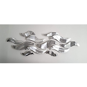 PDTXCLS Aeiniwer WUMONI Silver Surf Modern Abstract Large Metal Wall Art Sculpture Metal Panels Blue Silver Painting Decor