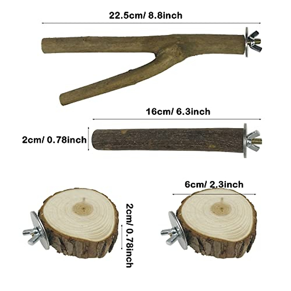 Allazone 10 PCS Natural Wood Bird Perch Stand, Bird Parrot Perch Stand Set, Wooden Parrot Perch Stand Perch Platform Cage Accessories for Parrotlets Cockatiels Budgies Parakeets