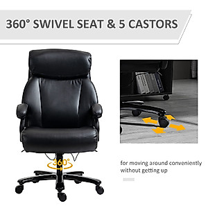 Vinsetto Big and Tall Executive Office Chair 396lbs with Wide Seat, Home High Back PU Leather Chair with Adjustable Height, Swivel Wheels, Black