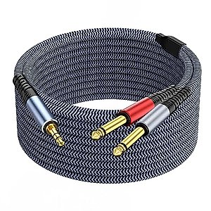 TAISUSAN 1/8 Stereo to Dual 1/4 Mono Cable 20ft, 3.5mm to Dual 1/4 Cable, 1/8 inch TRS Stereo to Dual 1/4 inch TRS Splitter