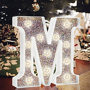LED Marquee Letter Lights, Light Up Silver Diamond Alphabet Marquee Letters Sign Glitter Silver Party Decorations Girls Birthday Gifts Bedroom Night Light Wedding Bar Christmas Decor, Bling Letter A
