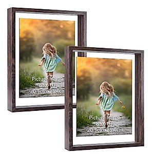 WIFTREY 8x10 Floating Picture Frame 2 Pack, Double Glass Distressed Floating Photo Frame 8 By 10 Displays Photo up to 10x12, Tabletop Hanging or Wall Mount, Light Brown