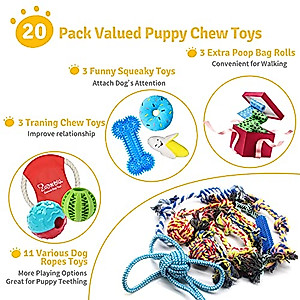 Zeaxuie 20 Pack Valued Puppy Toys for Teething Small Dogs - Puppy Chew Toys with Rope Toys, Dog Treat Balls & Dog Squeak Dog Chew Toys