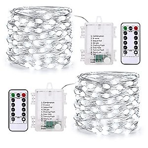 BrizLabs Cool White Fairy String Lights, 2 Pack 17.48ft 50 LED Fairy Lights Battery Operated, 8 Modes Starry Fairy Lights with Remote Mini Twinkle Lights for DIY Bedroom Christmas Tree Birthday Party
