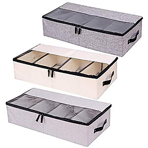 Under Bed Storage Organizer Clothes Containers Shoe Box Sturdy Foldable Bags with Handles and Adjustable Dividers for Shoes, Clothes, Toys, Blankets and Household Items 3Pack