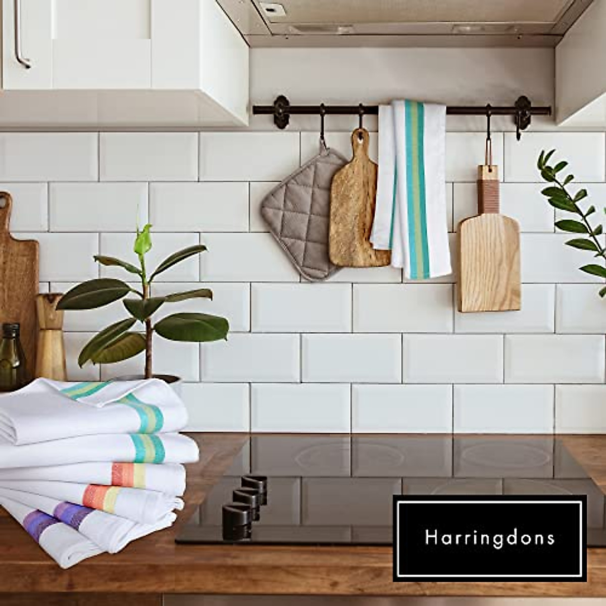 Harringdons Kitchen Dish Towels Set of 12-Tea Towels 100% Cotton. Large Dish Cloths 28"x20" Soft and Absorbent. White with Blue, Green and red Stripes, 4 of Each. There's no Substitute for Quality